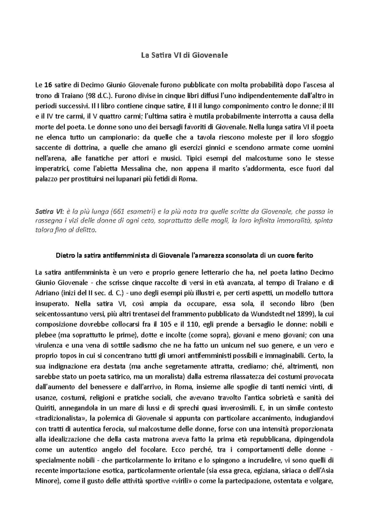 La Satira VI di Giovenale. La satira misogina - La Satira VI di Giovenale Le 16 satire di Decimo ...