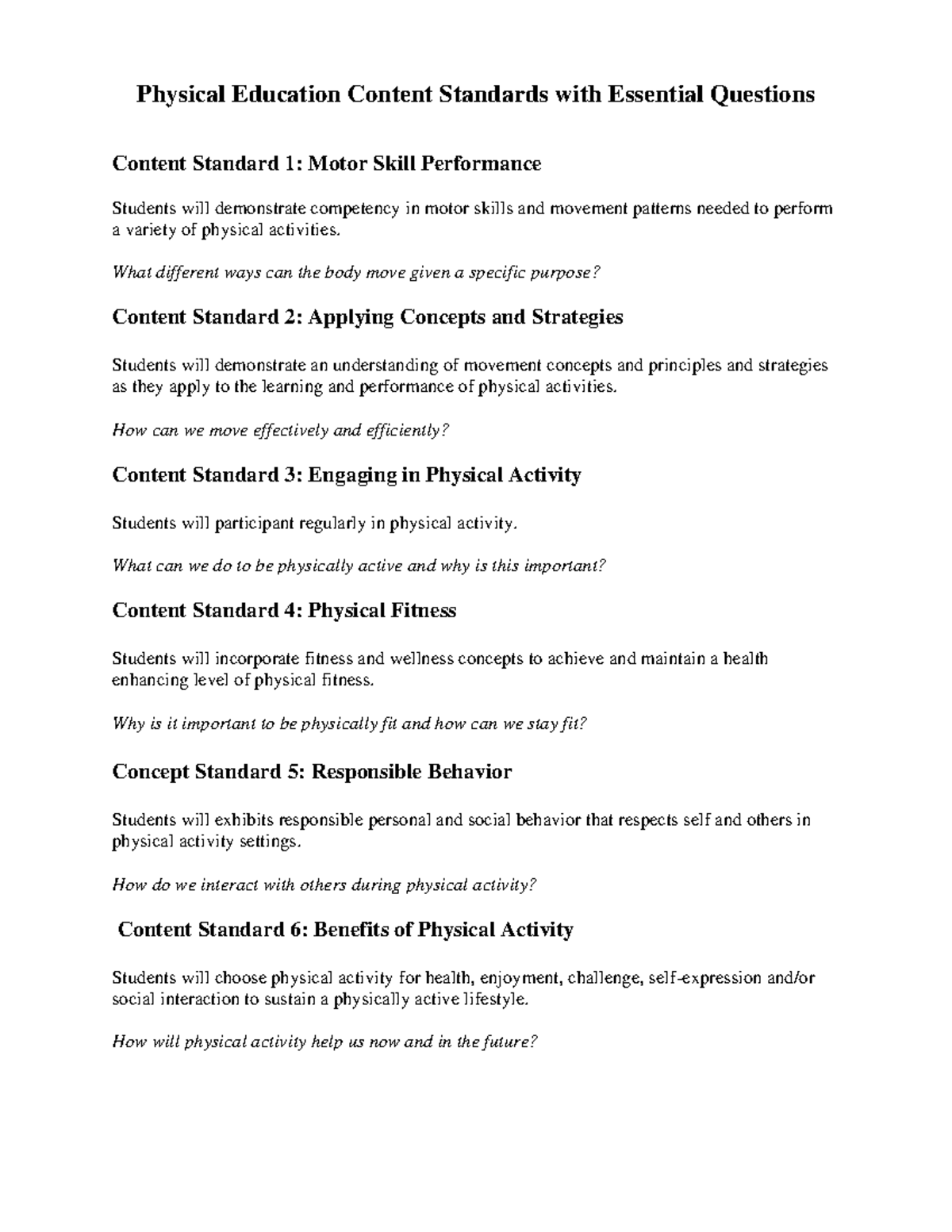 Pe eqs - khgduhsfgsbfugSSF - Physical Education Content Standards with ...