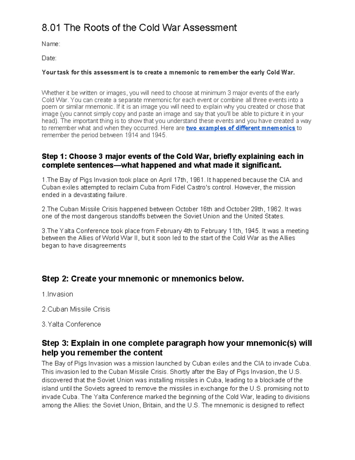 Copy of 8.01 v23 - 8 The Roots of the Cold War Assessment Name: Date ...