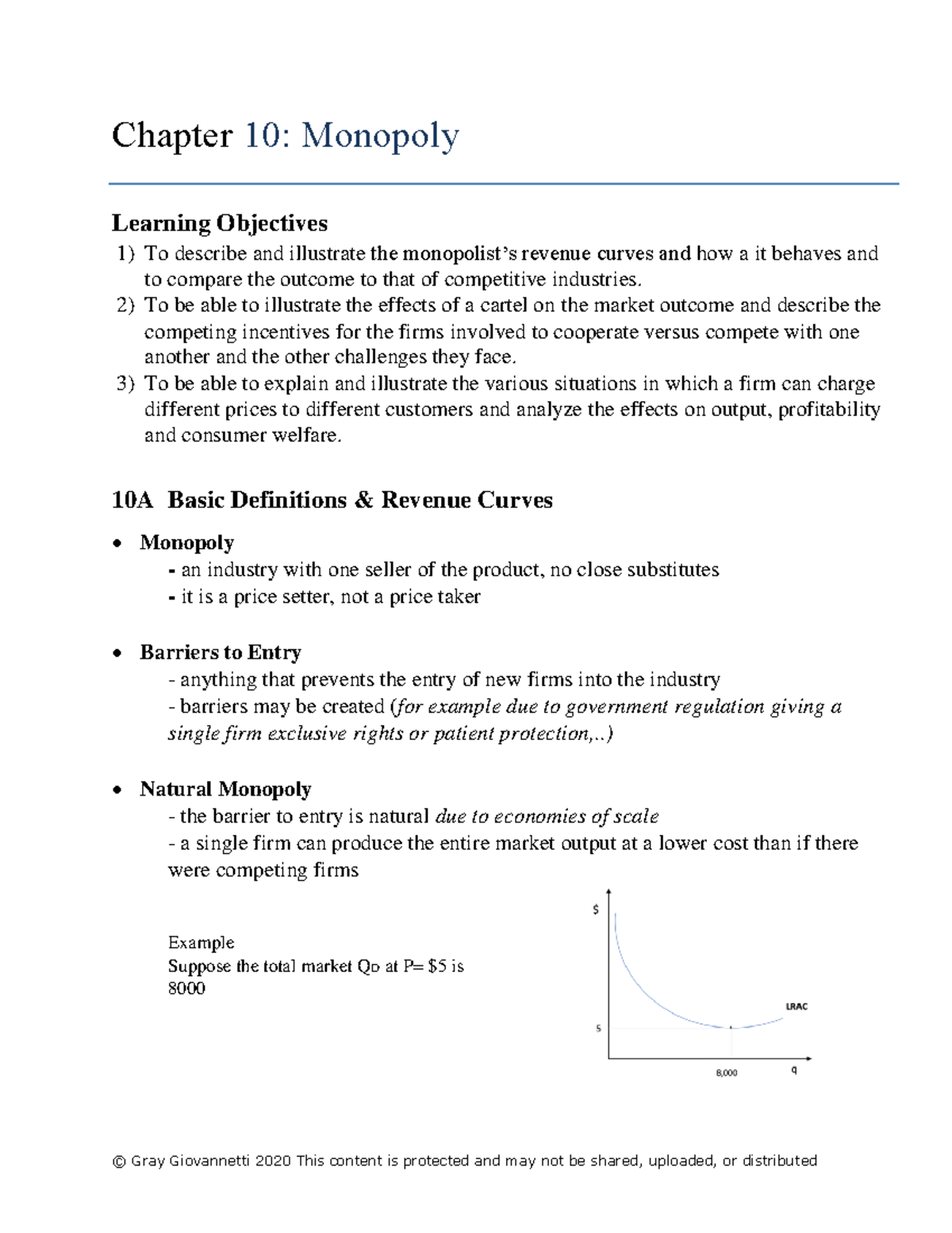 Ch10new - notes - Chapter 10: Monopoly Learning Objectives 1) To ...