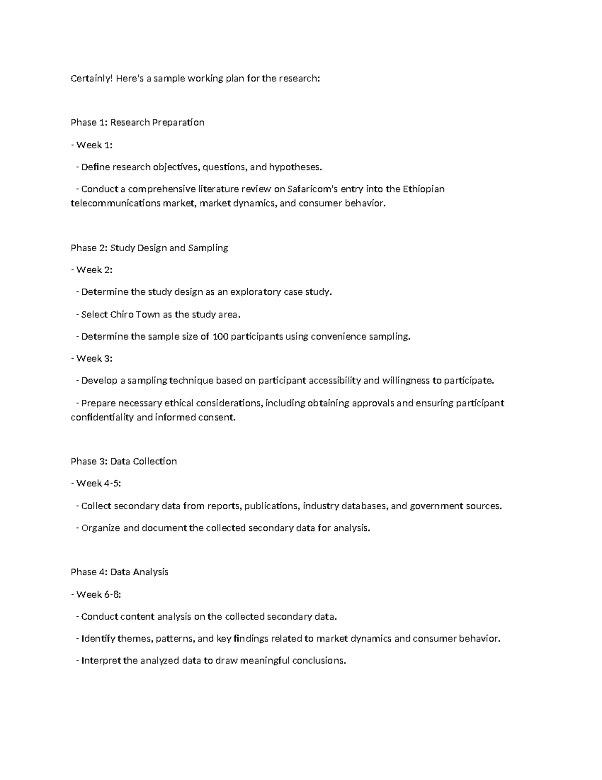 Work plan for research - Assignment - Certainly! Here's a sample ...