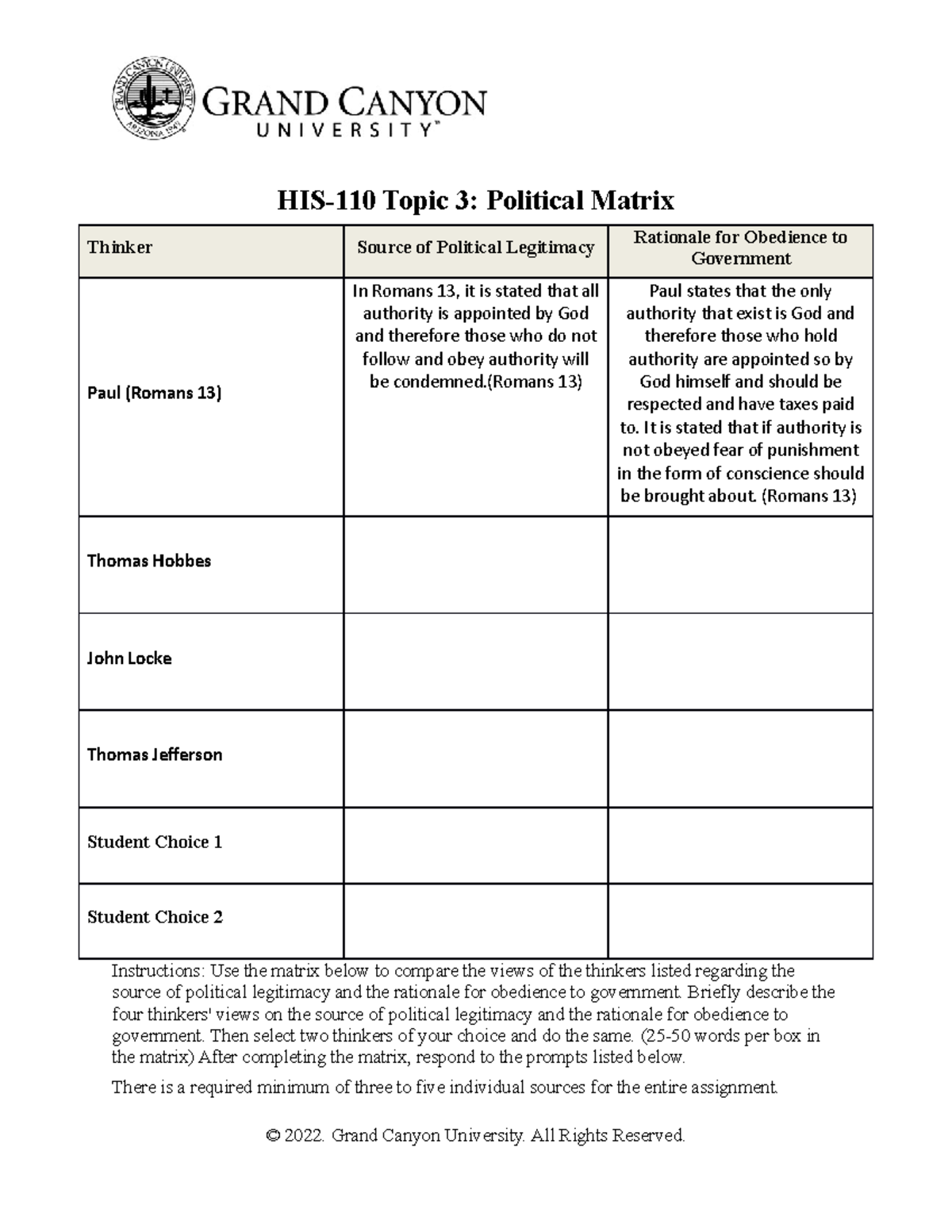 HIS 110 RS T3Political Matrix - HIS-110 Topic 3: Political Matrix ...
