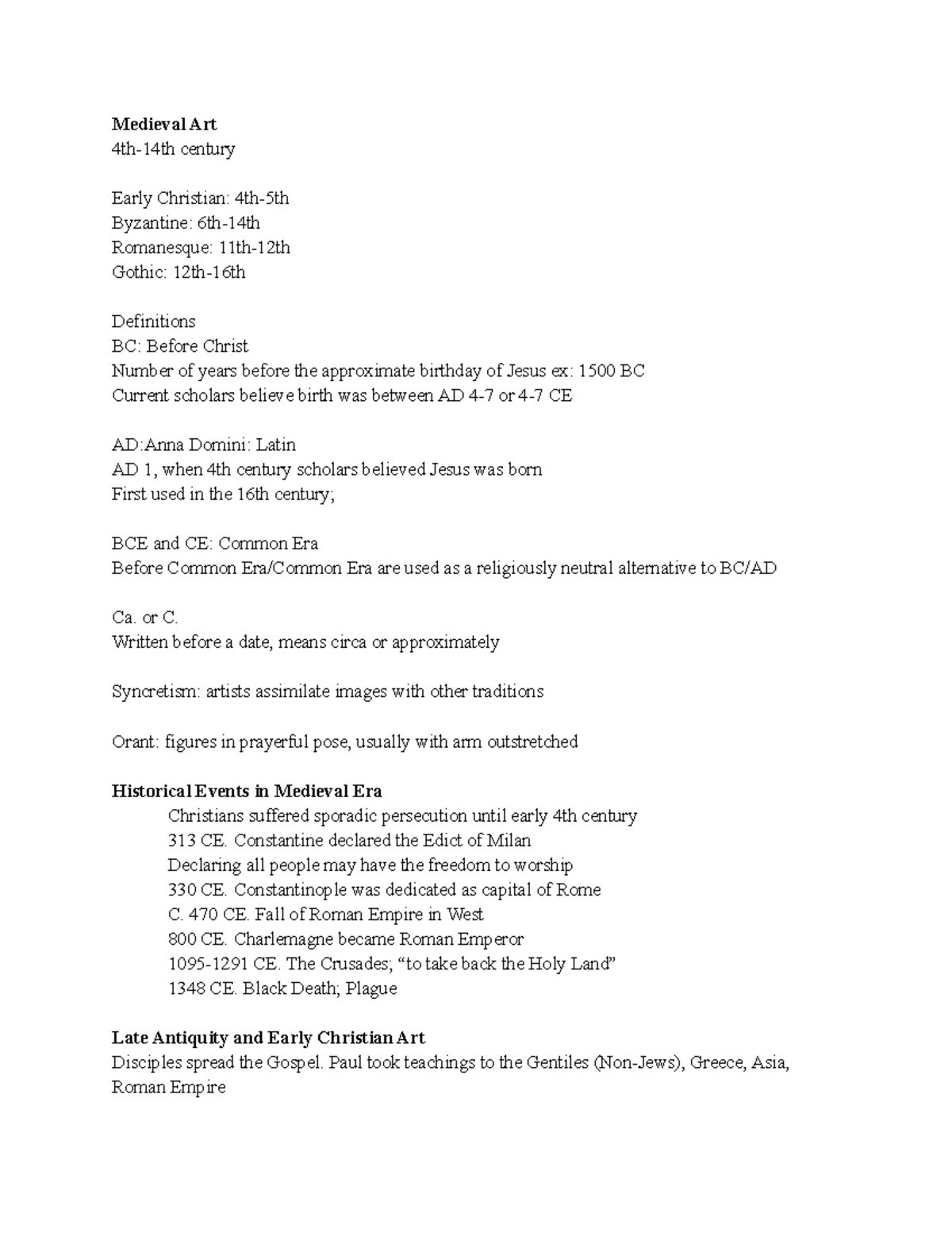 Music and Art History Notes - Medieval Art 4th-14th century Early ...