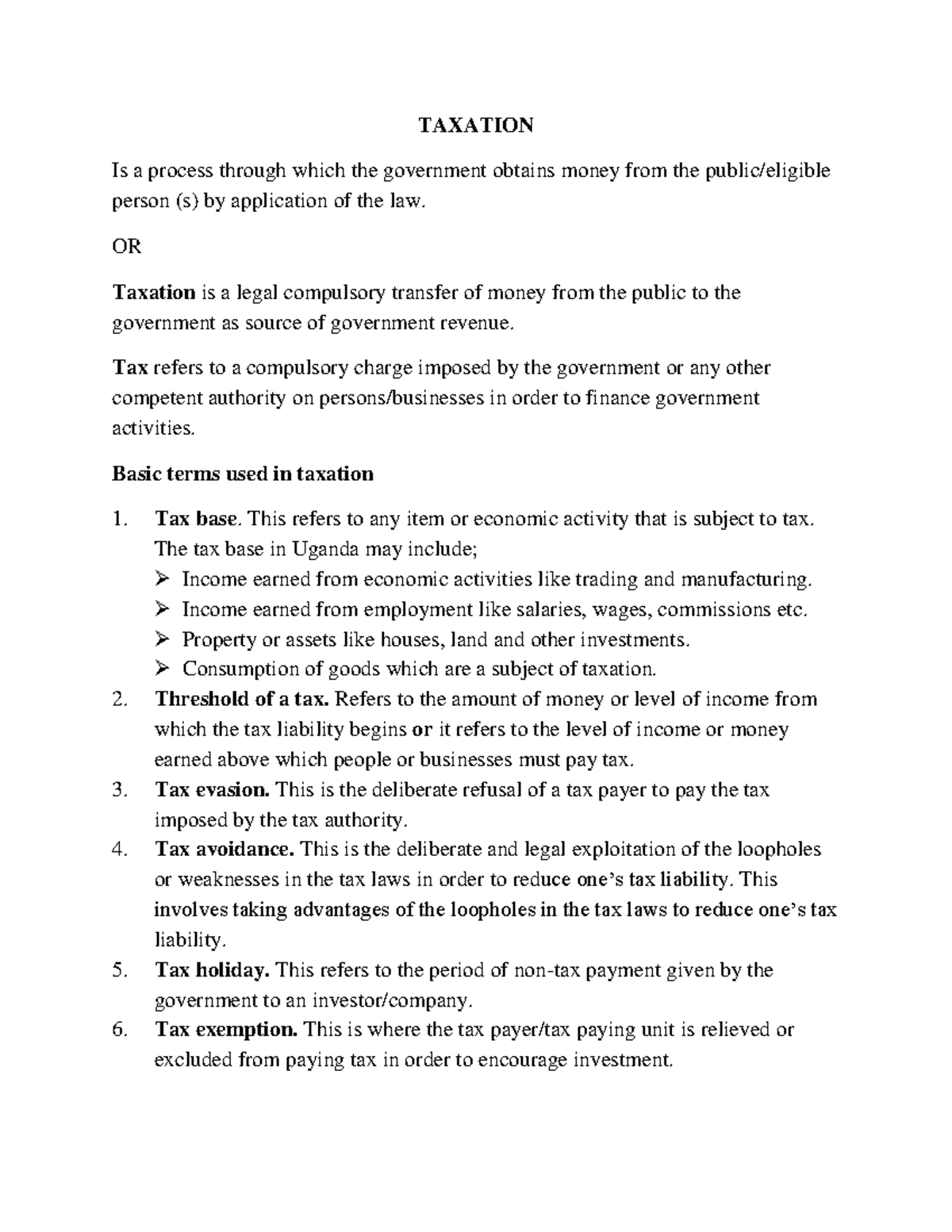 Taxation 2 - Students guide - TAXATION Is a process through which the ...