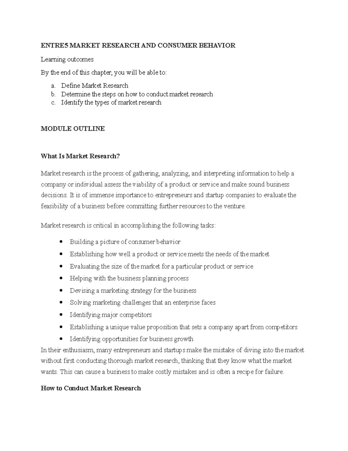 Entre 5 Market Research AND Consumer Behaviormodule 1week1 - ENTRE5 ...