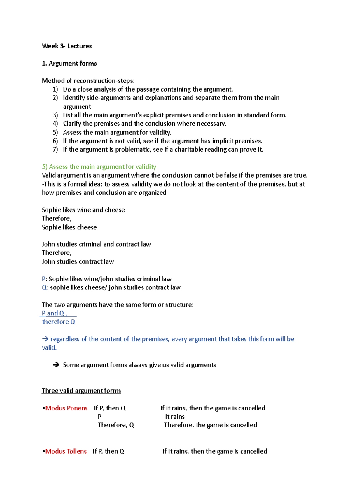 John studies criminal and contract law - Week 3- Lectures Argument ...