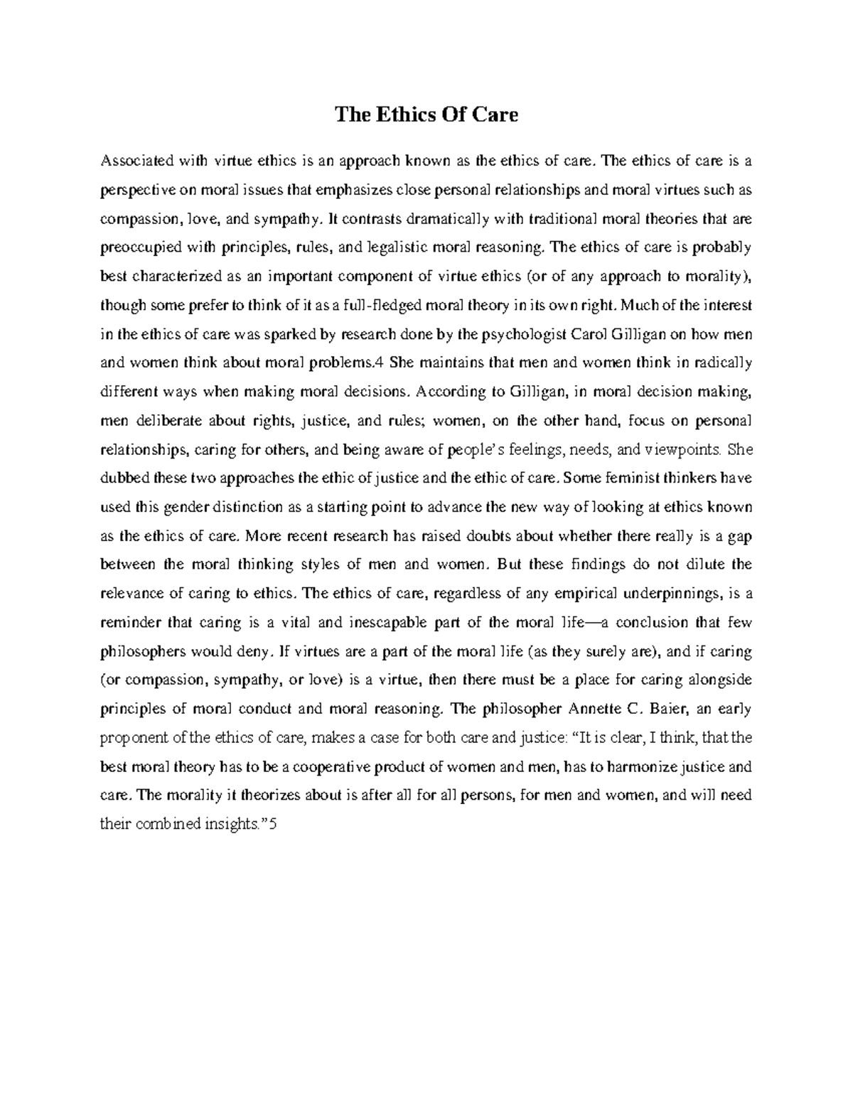 The Ethics Of Care - The Ethics Of Care Associated with virtue ethics ...