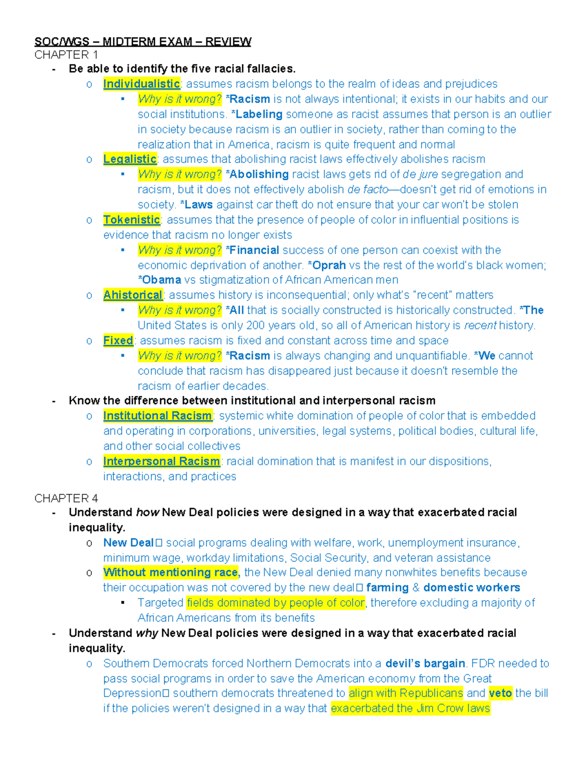 SOC EXAM 1 - Lecture notes 1-10 - SOC/WGS – MIDTERM EXAM – REVIEW ...