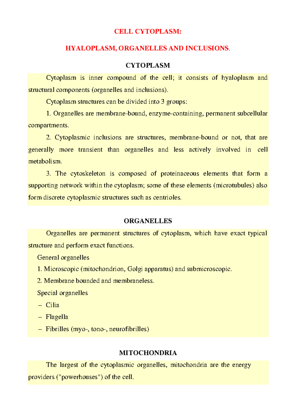 03 Cell cytoplasm, hyaloplasm, organelles and inclusions histology ...
