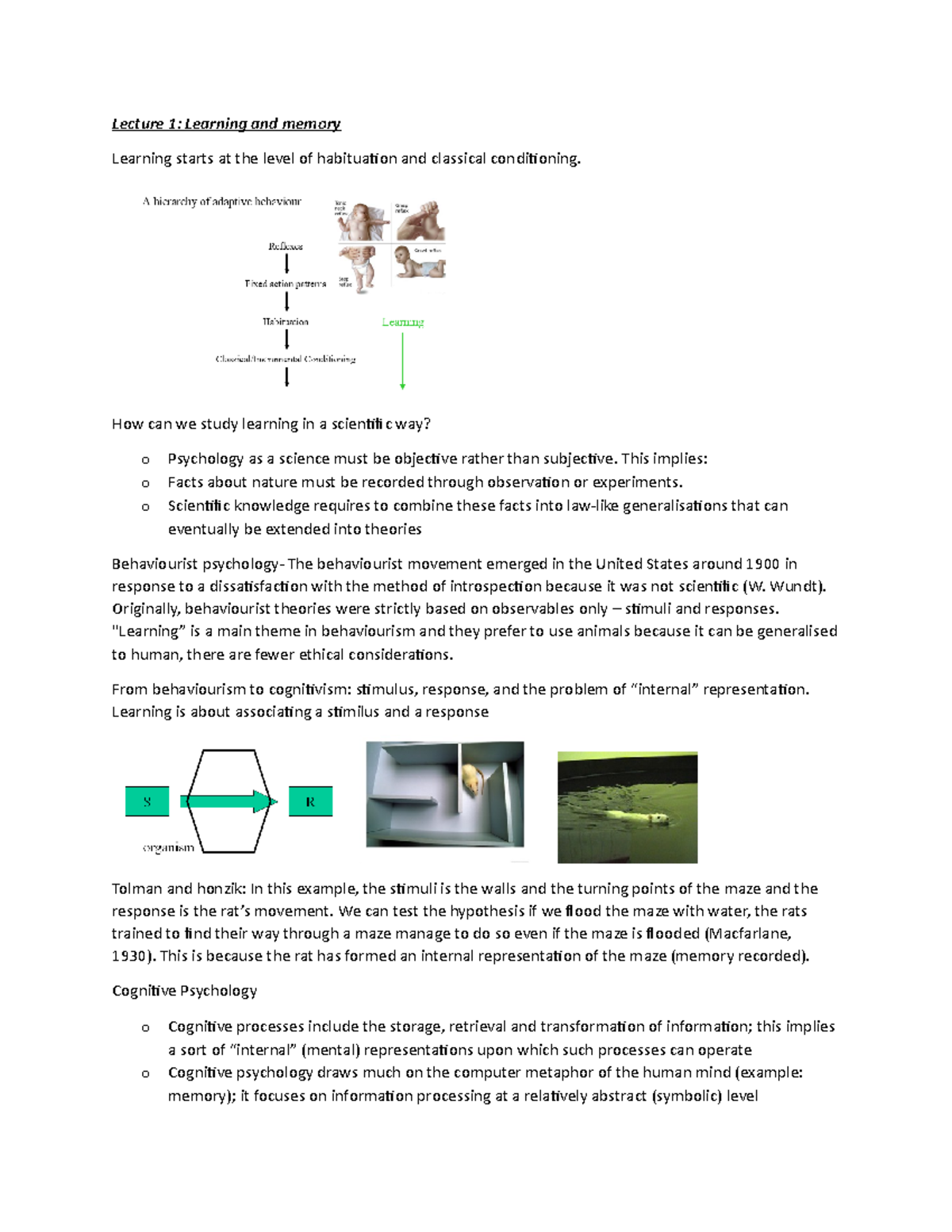 Cognitive psychology learning and memory - Lecture 1: Learning and ...