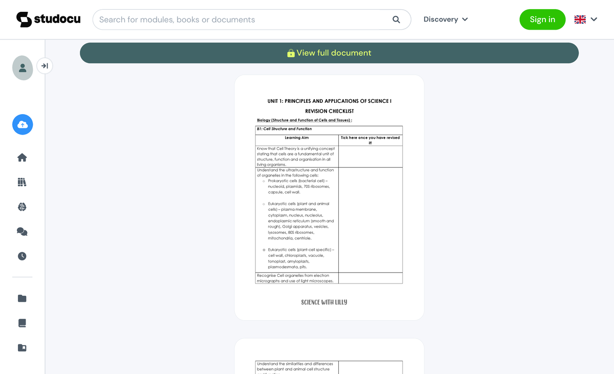 Applied Science Revision Checklist (Unit 1) - UNIT 1 Principles AND ...