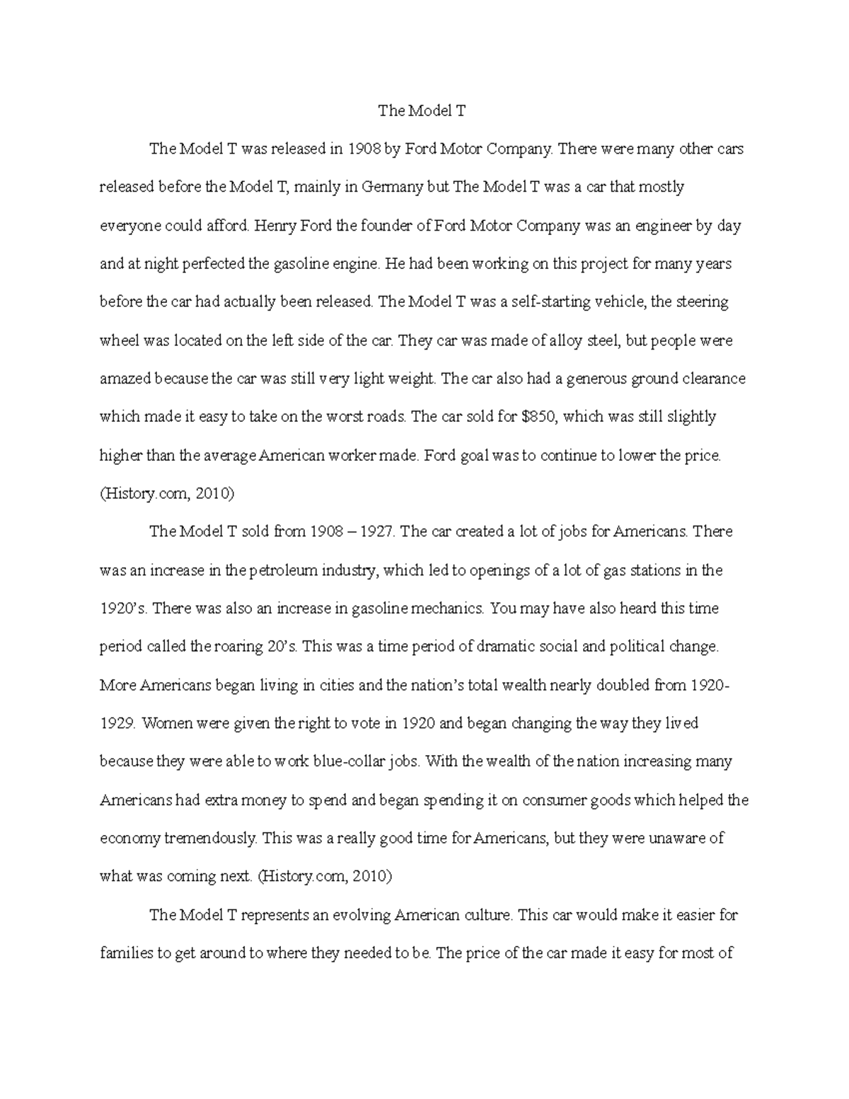 5-2 Short Answer - The Model T The Model T was released in 1908 by Ford ...