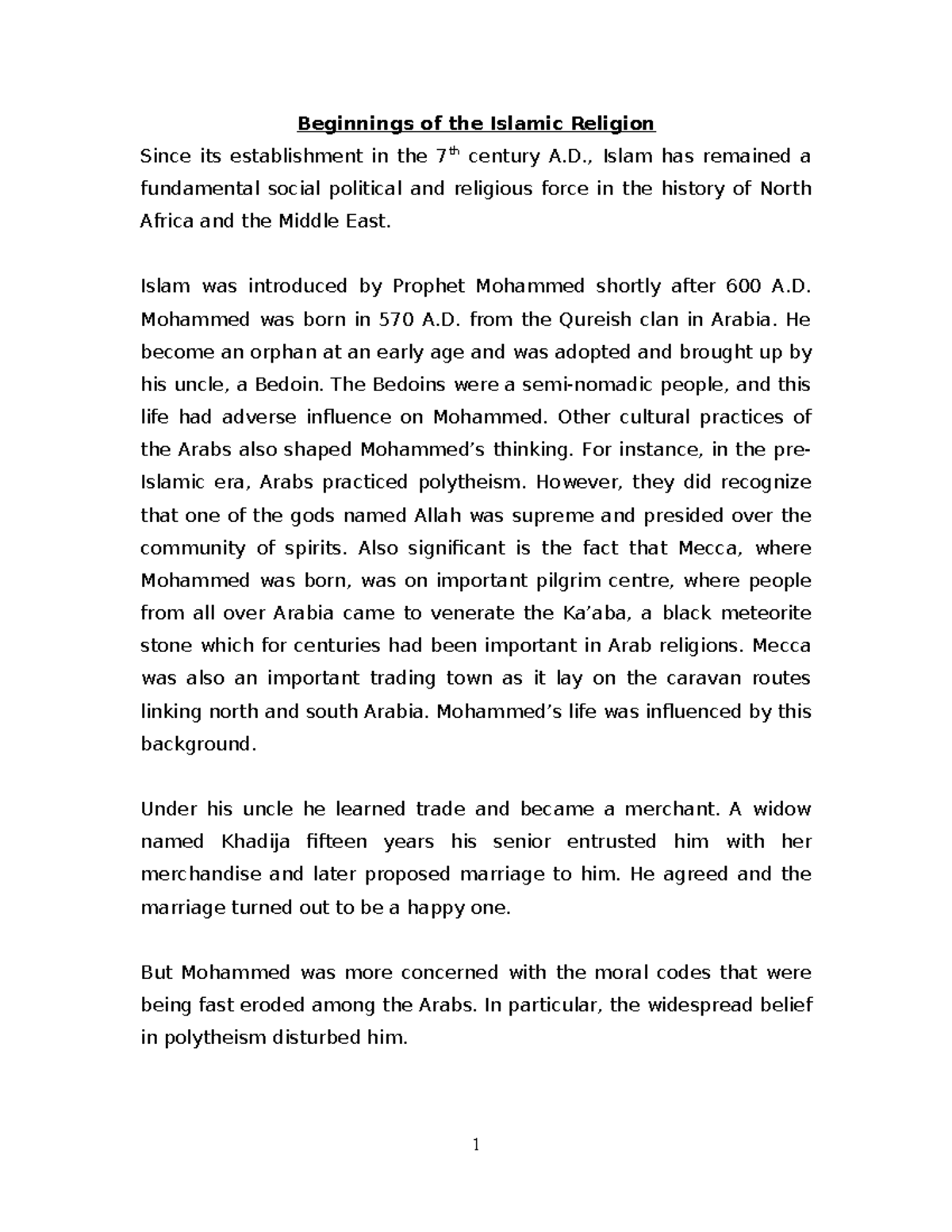 Beginnings of the Islamic Religion - , Islam has remained a fundamental ...