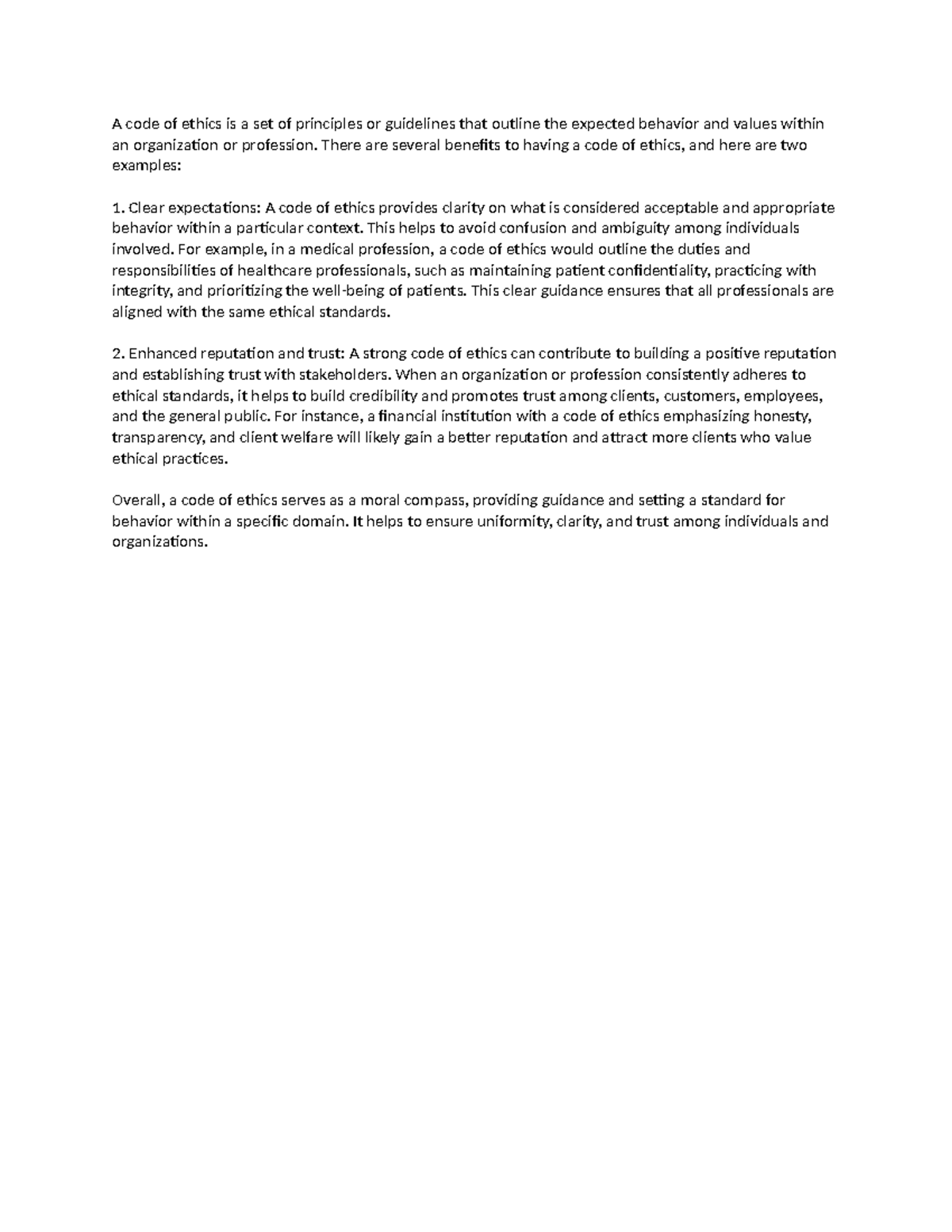 Ethical 112 - Study notes - A code of ethics is a set of principles or ...