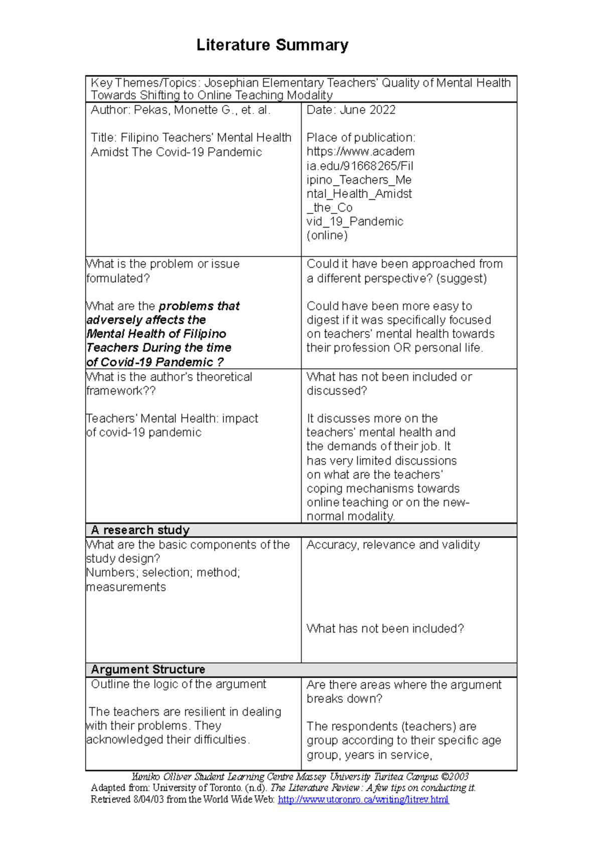 RRL summary Univ of Toronto Week 4 - Yumiko Olliver Student Learning ...