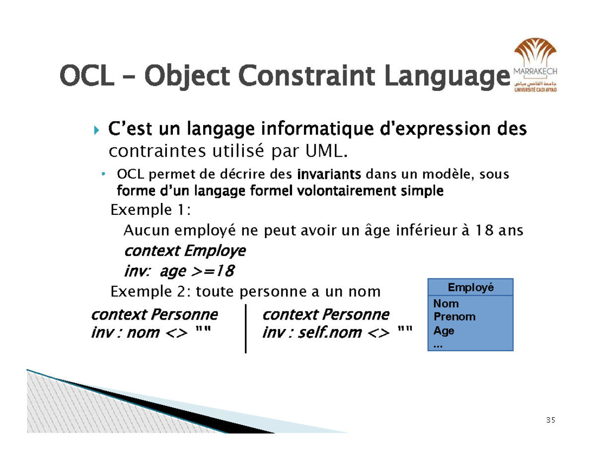 05 - Cours et exercices de UML - contraintes utilisé par UML. OCL ...