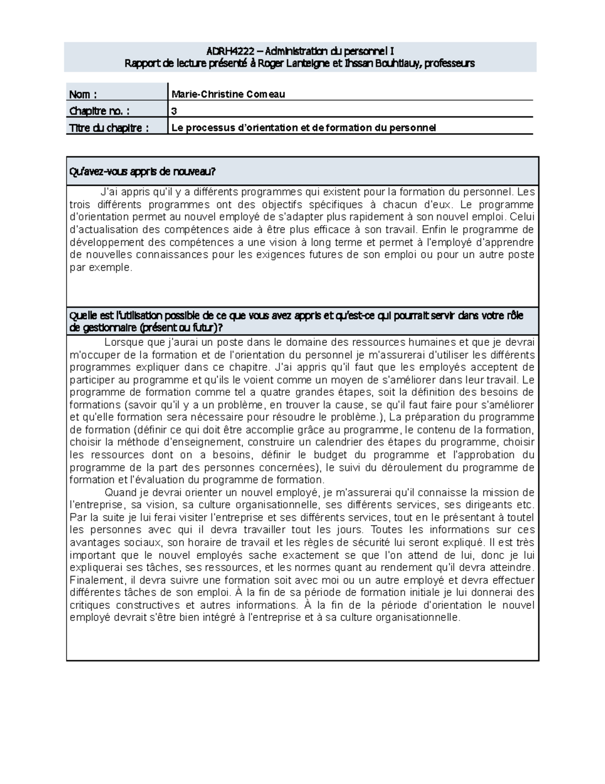 Rapport de lecture-ch3-MC - ADRH 4222 – Administration du personnel I ...