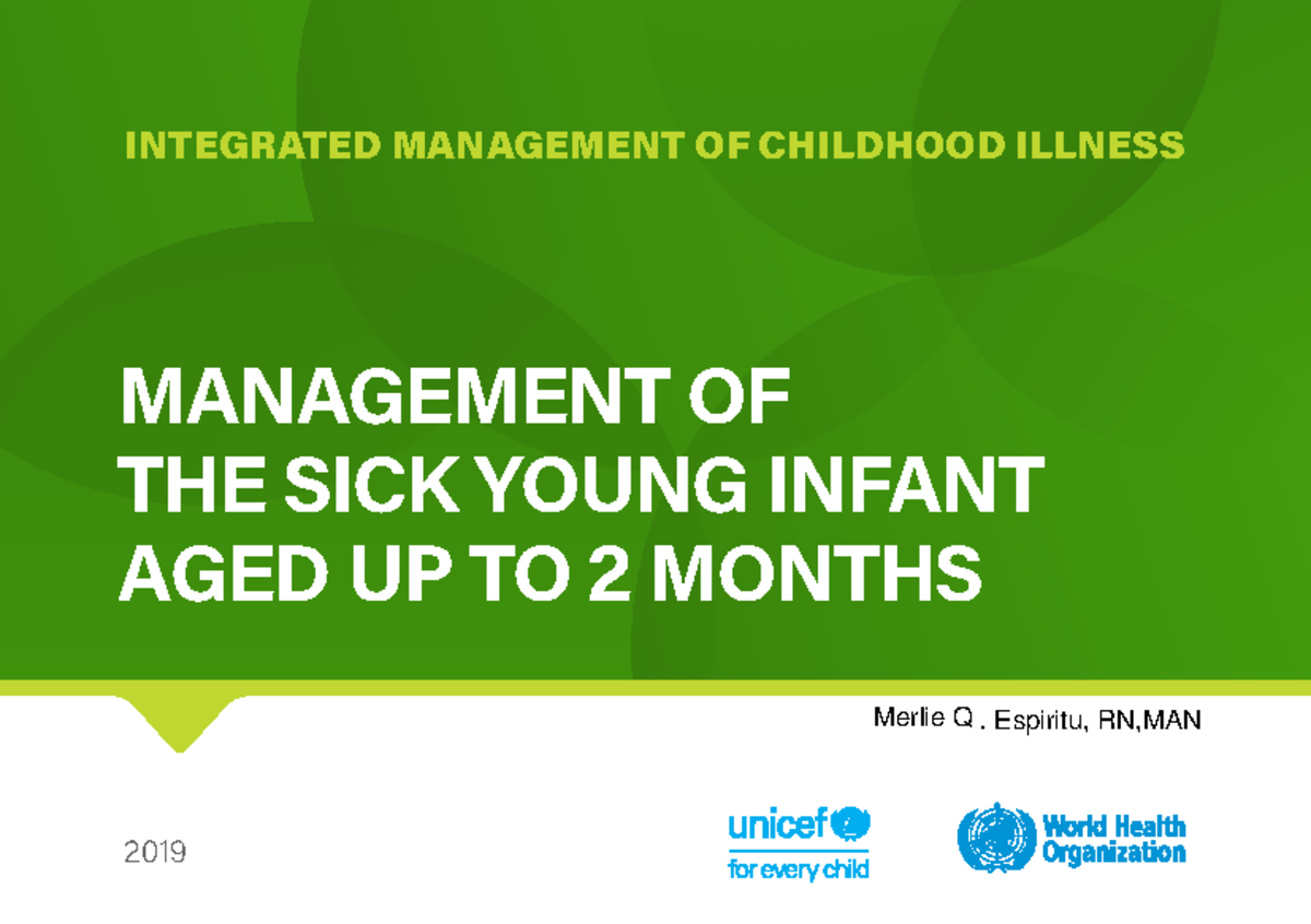 IMCI-Chartbooklet-2019 NEW - MANAGEMENT OF THE SICK YOUNG INFANT AGED ...