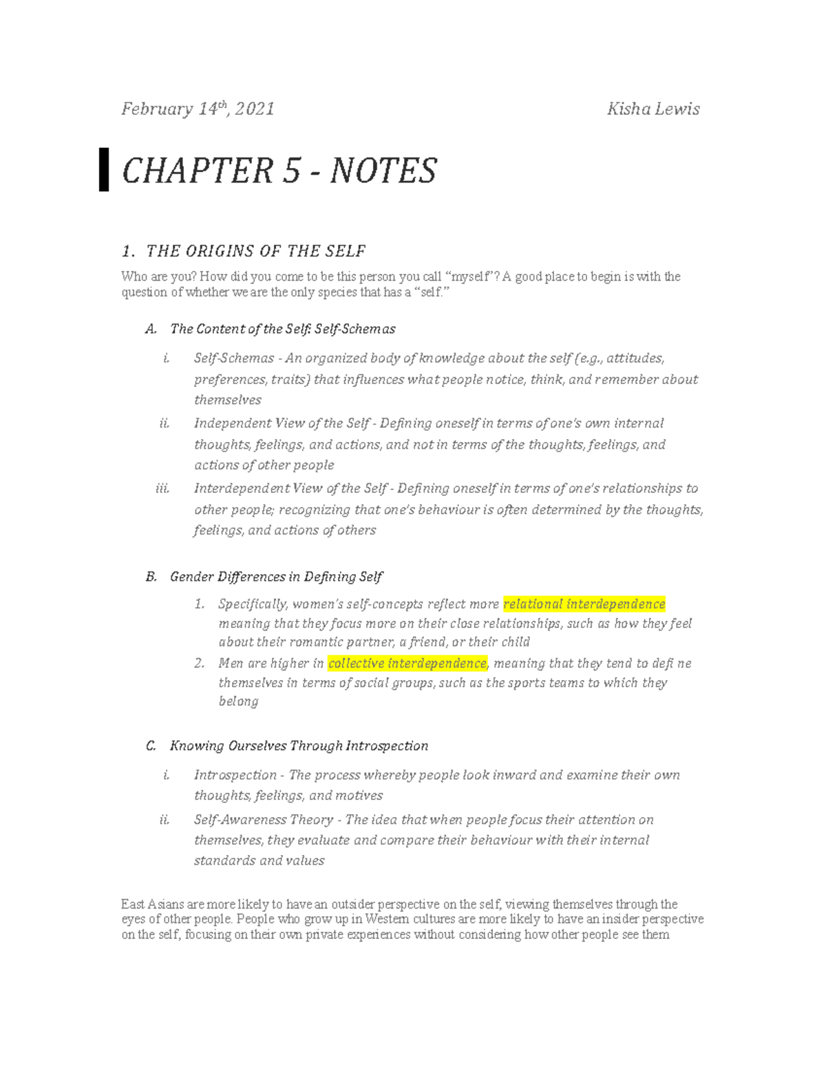 PSYC 324 - Chapter 5 Graded Quiz Notes - February 14th, 2021 Kisha ...