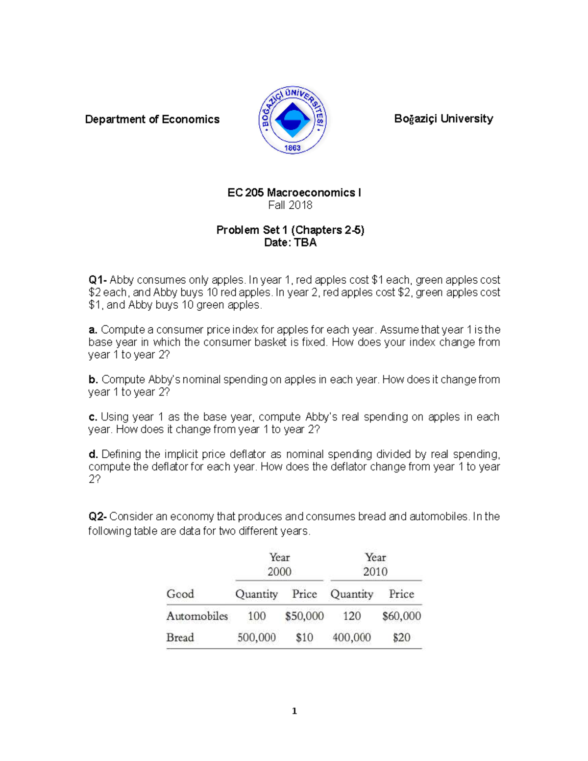 ec 205 pronlem set - Boğaziçi University Department of Economics EC 205 ...