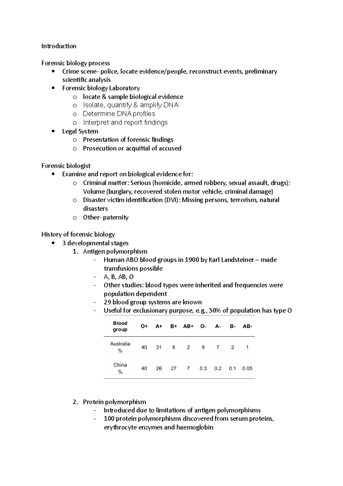 DNA profiling lecture notes 1 - Introduction Forensic biology process ...