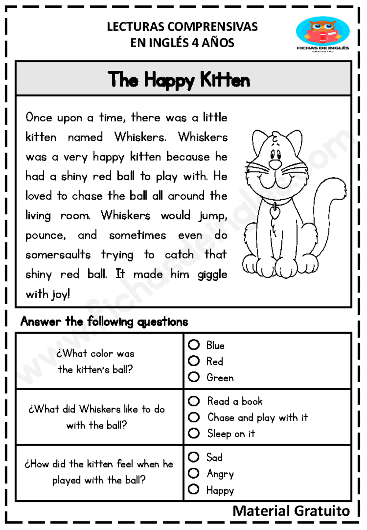 Fichas de comprension lectora en ingles - EN INGLÉS 4 AÑOS Answer the ...
