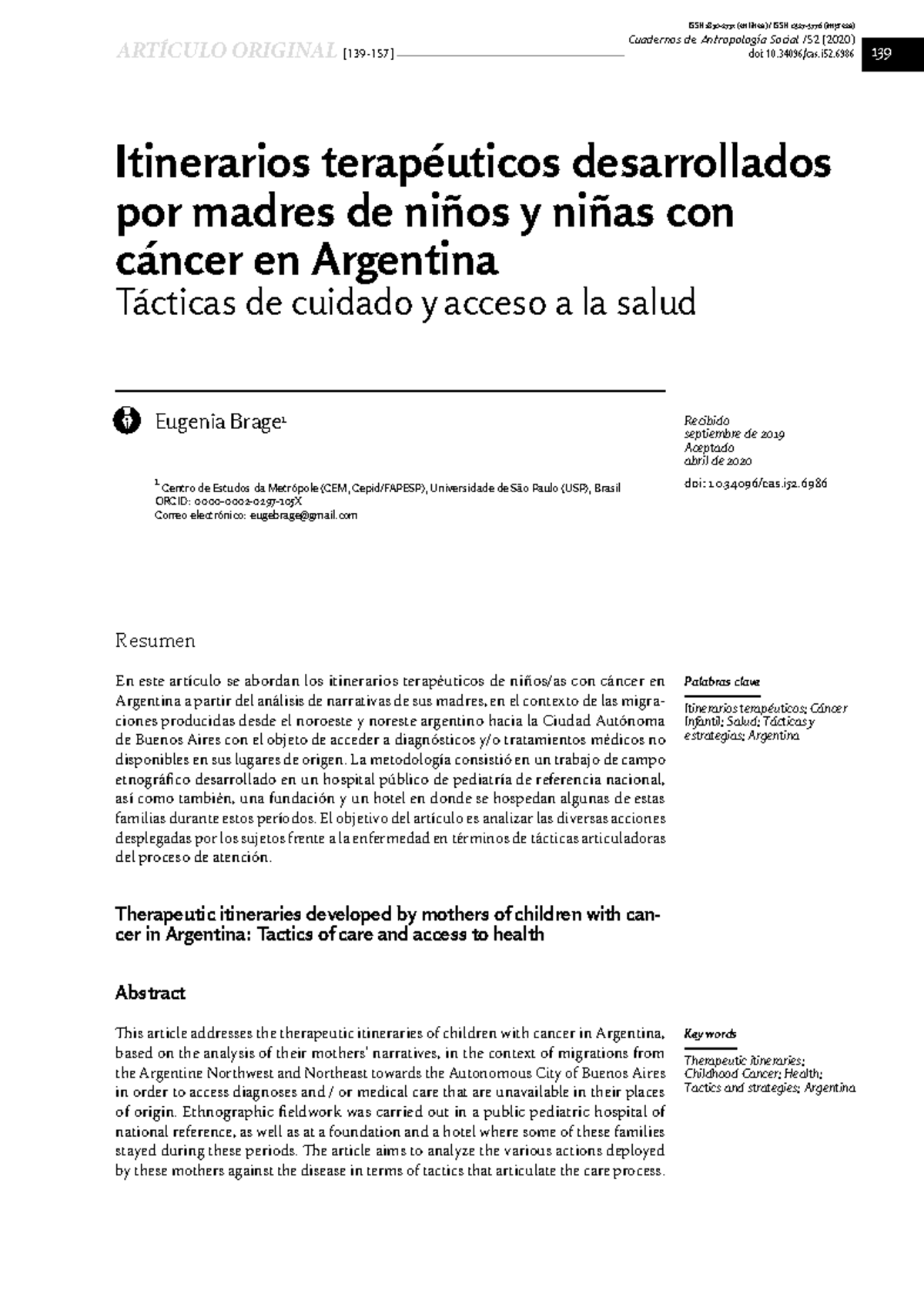 3 - Brage -itinerarios terapéuticosdemadresdeniñosconcáncer - Artículo ...