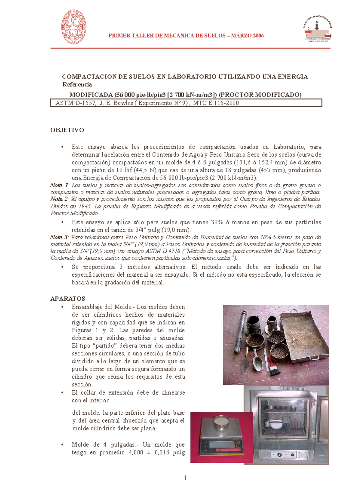 Proctor Modificado - Nota: 1-6 - COMPACTACION DE SUELOS EN LABORATORIO ...