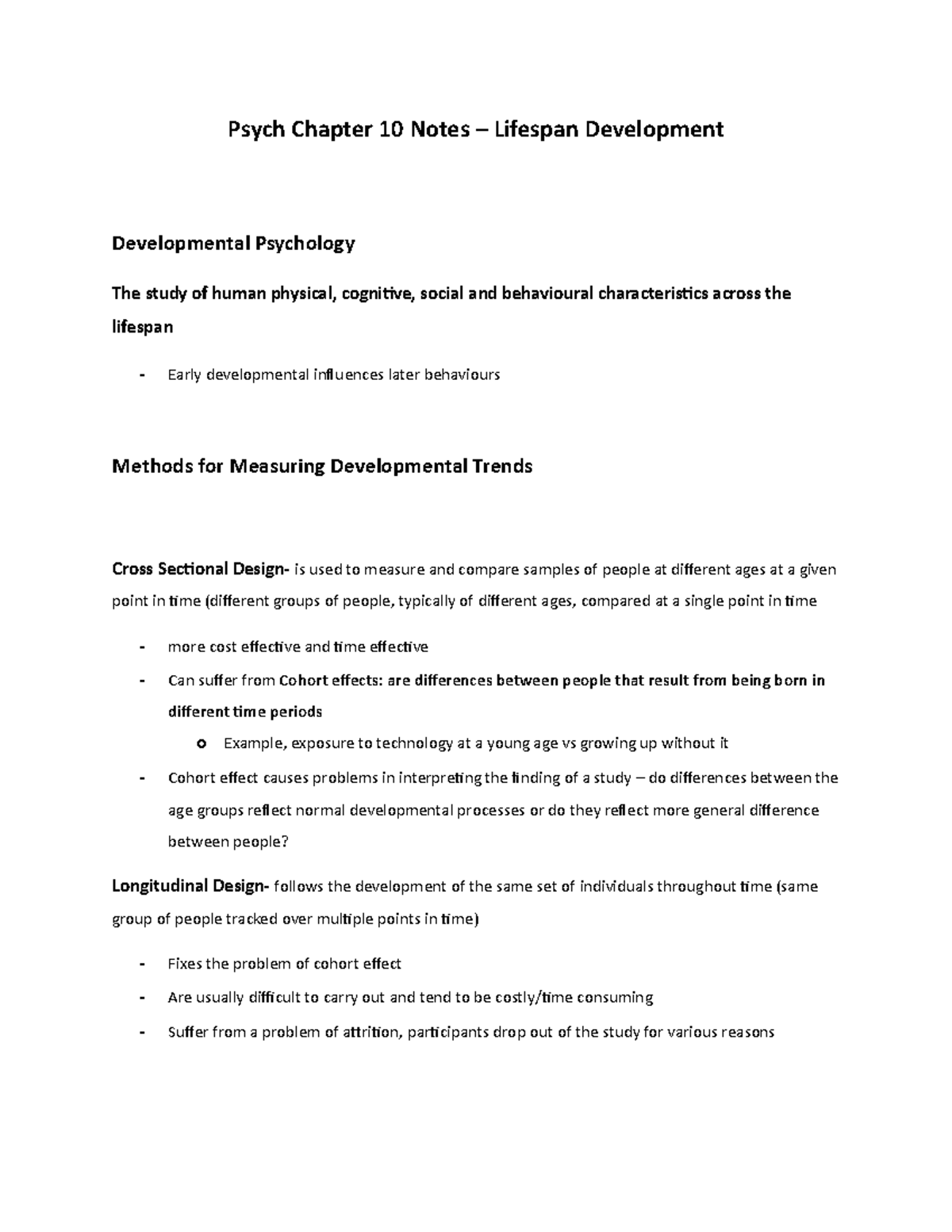 Psych Notes Chapter 10 - Psych Chapter 10 Notes – Lifespan Development ...