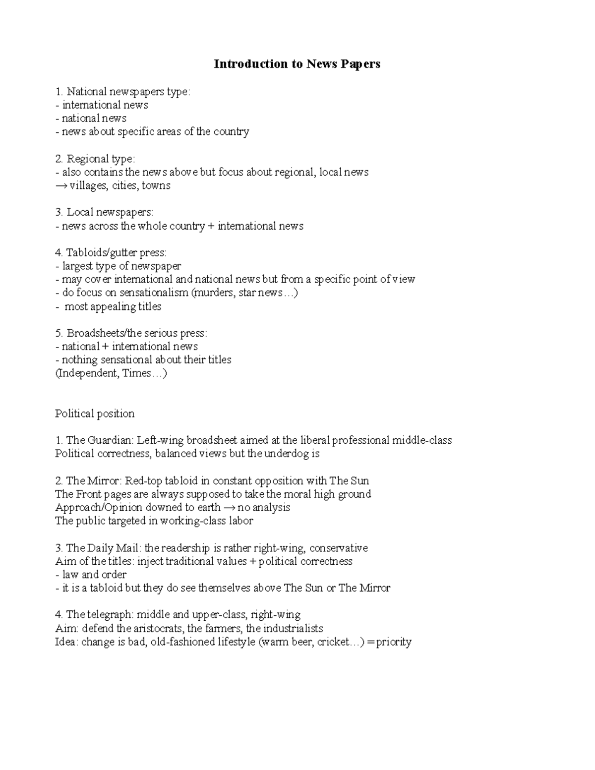 Chapter 5 - Introduction to newspapers - Introduction to News Papers ...