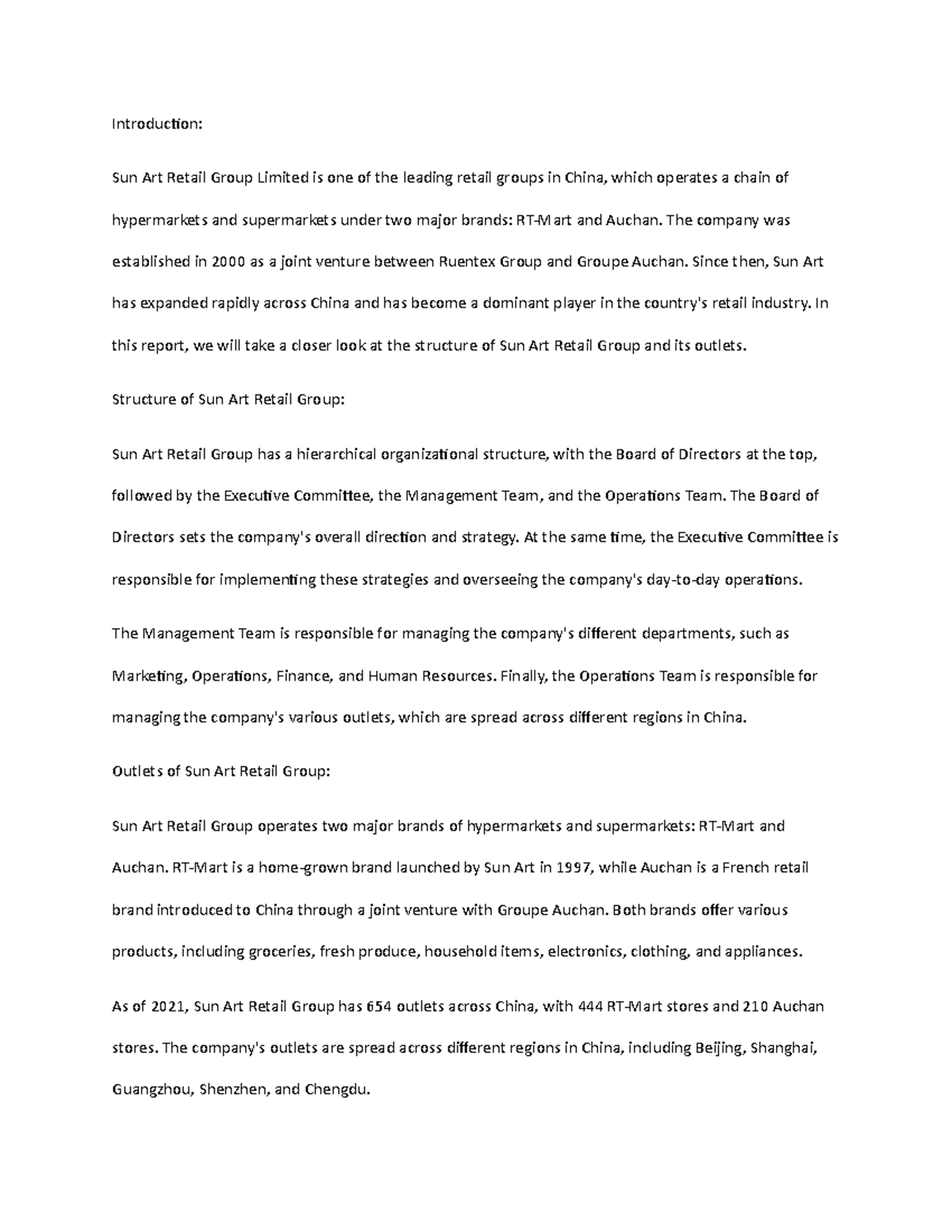 Sun Art Retail Group 27 - Introduction: Sun Art Retail Group Limited is ...