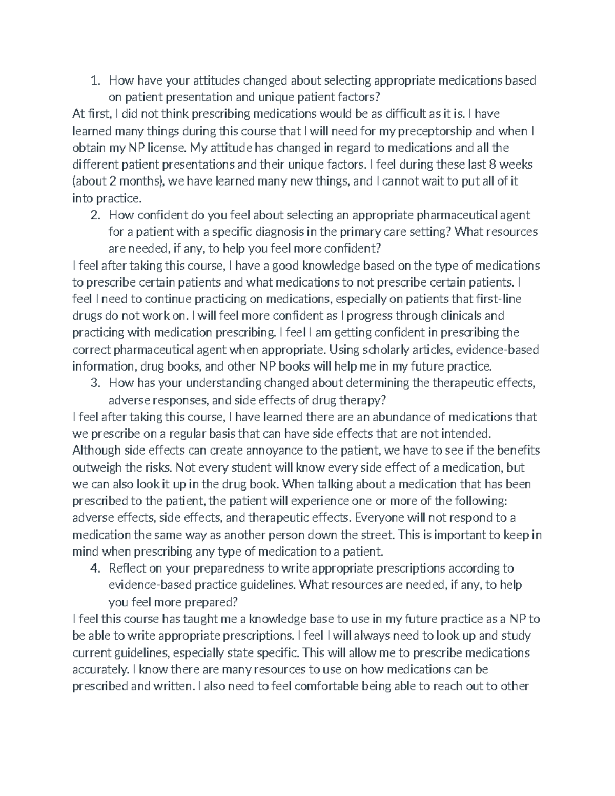 Week 8 course reflection NR566 - How have your attitudes changed about selecting appropriate ...