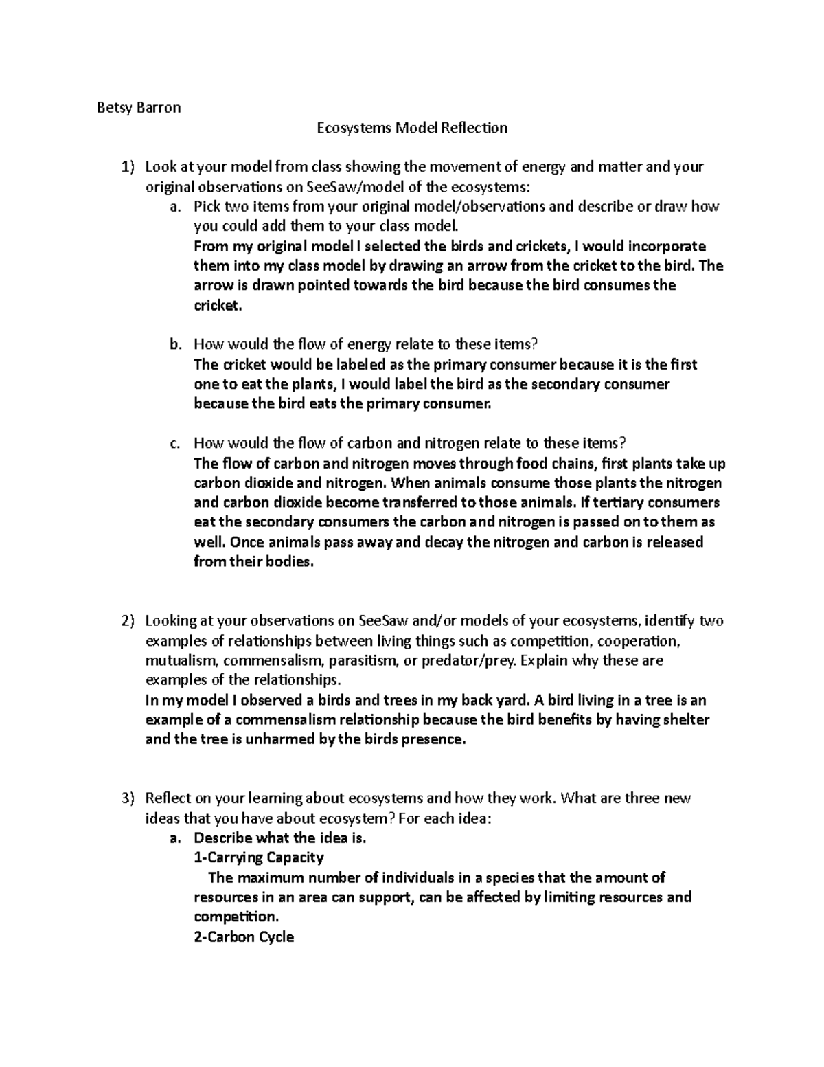 Ecosystems Model Reflection - Betsy Barron Ecosystems Model Reflection ...