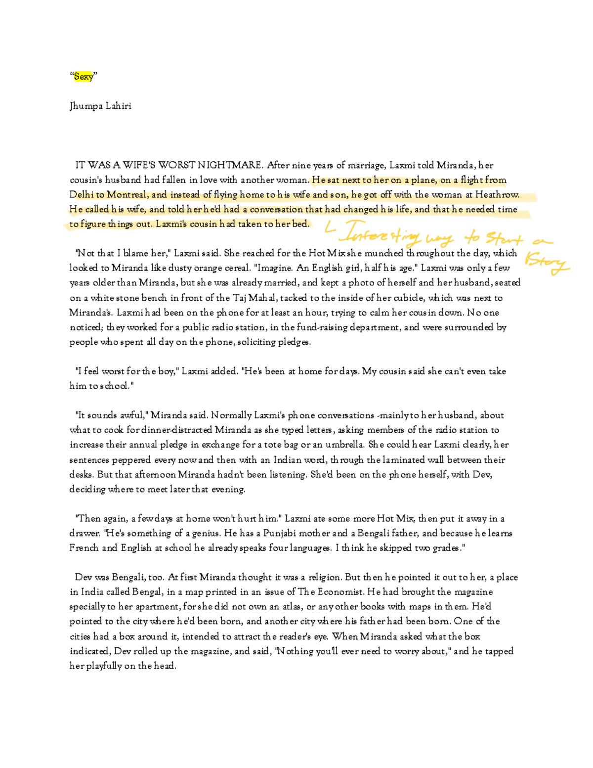 Sexy - Sexy is a short story from Jhumpa Lahiri - “Sexy” Jhumpa Lahiri ...