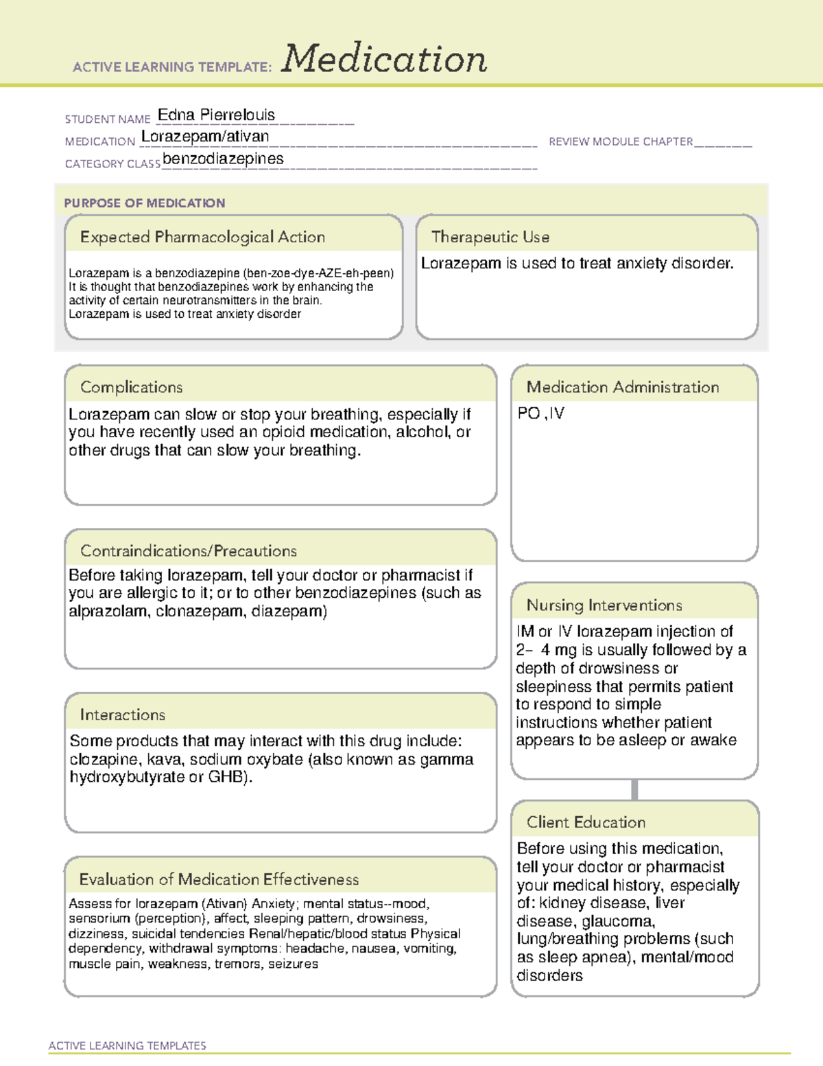 Medication ATI template - ACTIVE LEARNING TEMPLATES Medication STUDENT ...