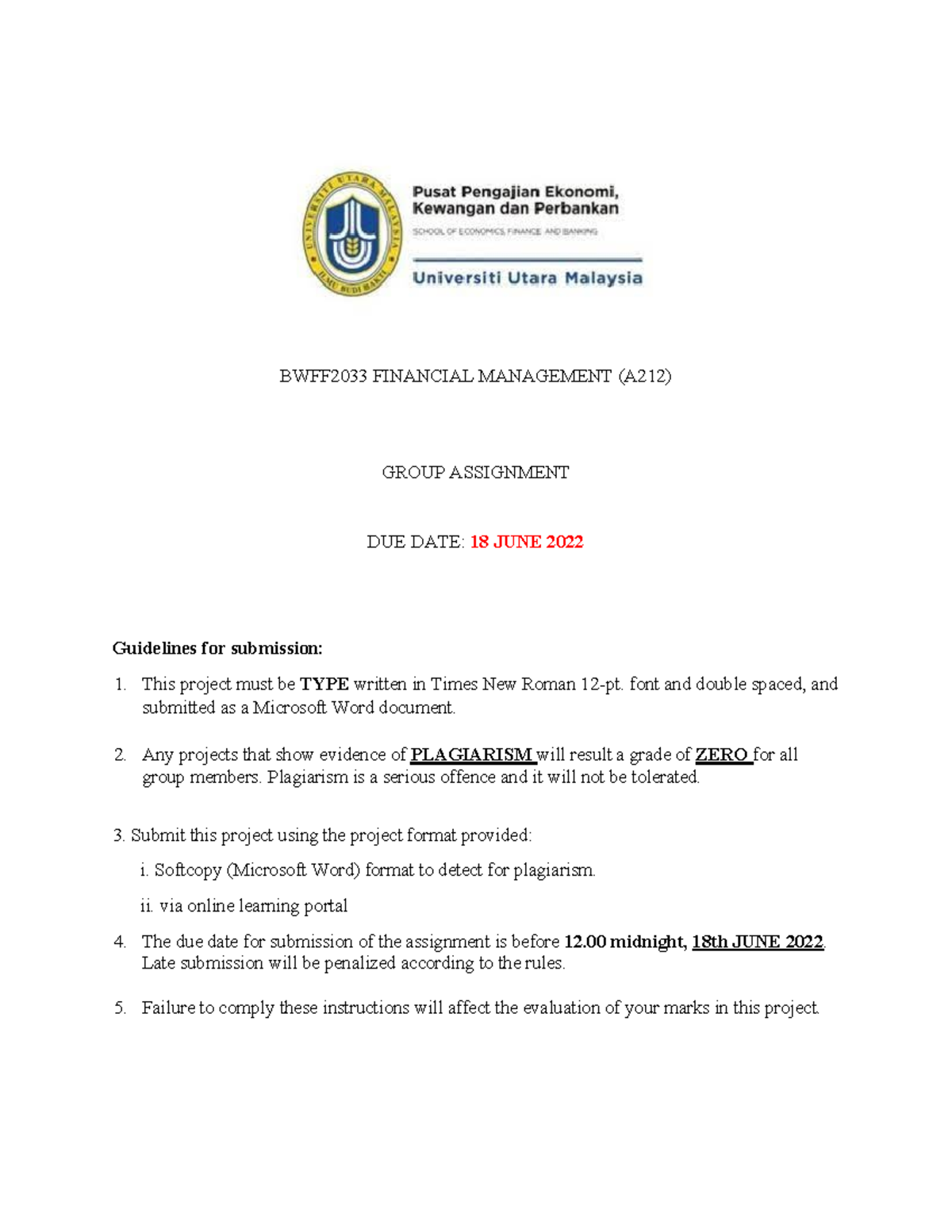 Group assignment BWFF2033 A212 - BWFF2033 FINANCIAL MANAGEMENT (A212 ...