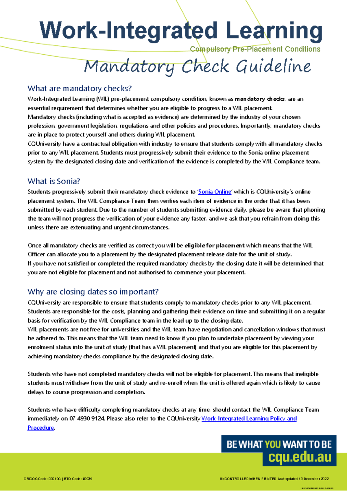CG91 Mandatory Check Checklist (Bachelor of Medical Sonography Graduate ...