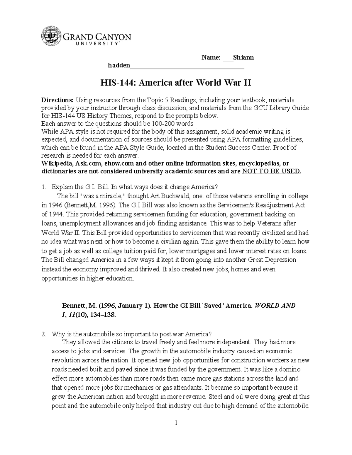 HIS-144-RS-America after WWII Worksheet - Name: Shiann hadden