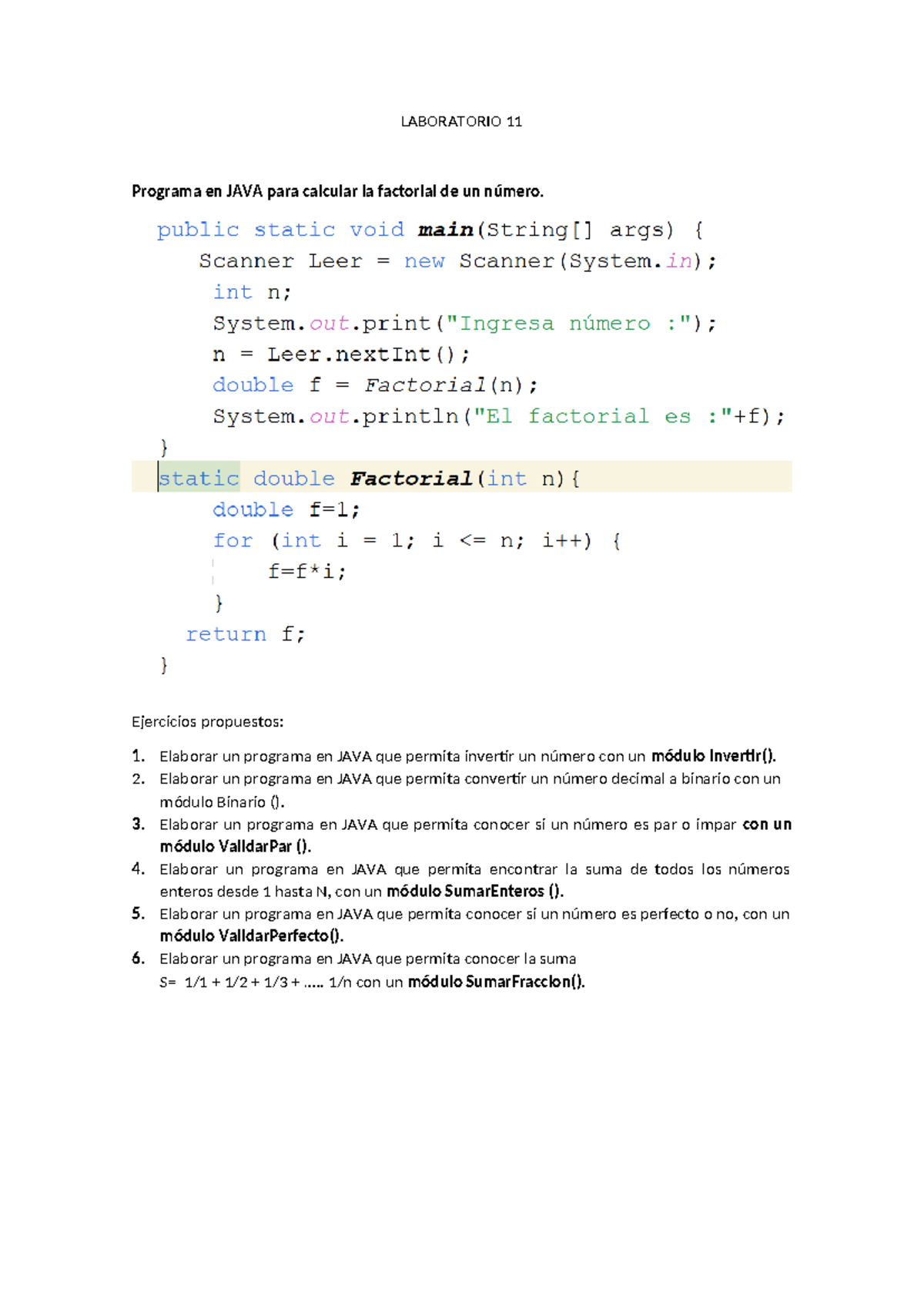 Laboratorio 11 - LABORATORIO 11 Programa en JAVA para calcular la ...