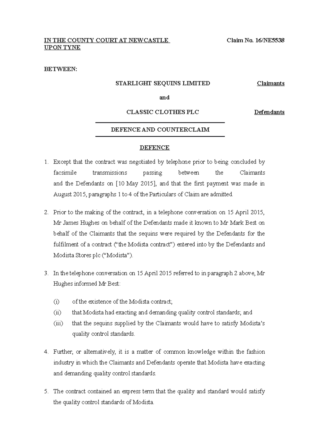 Drafting 2016 2017 SPS 5 Suggested Answer Rev - IN THE COUNTY COURT AT ...