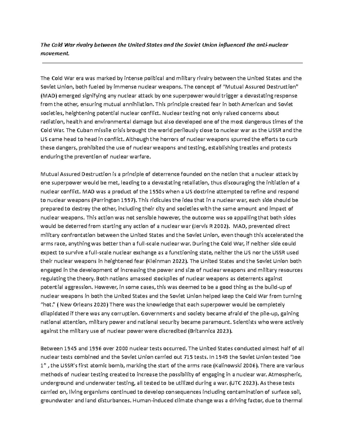 Research Essay Modern History - The Cold War rivalry between the United ...