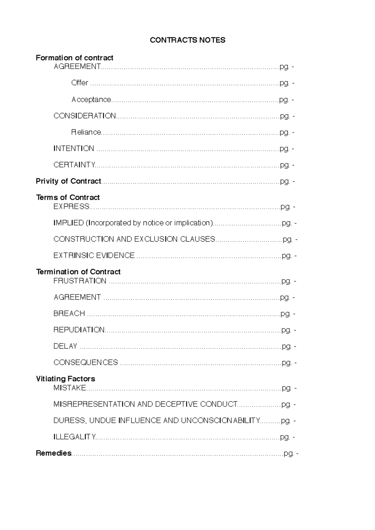 Contracts Final Exam notes - CONTRACTS NOTES Formation of contract ...