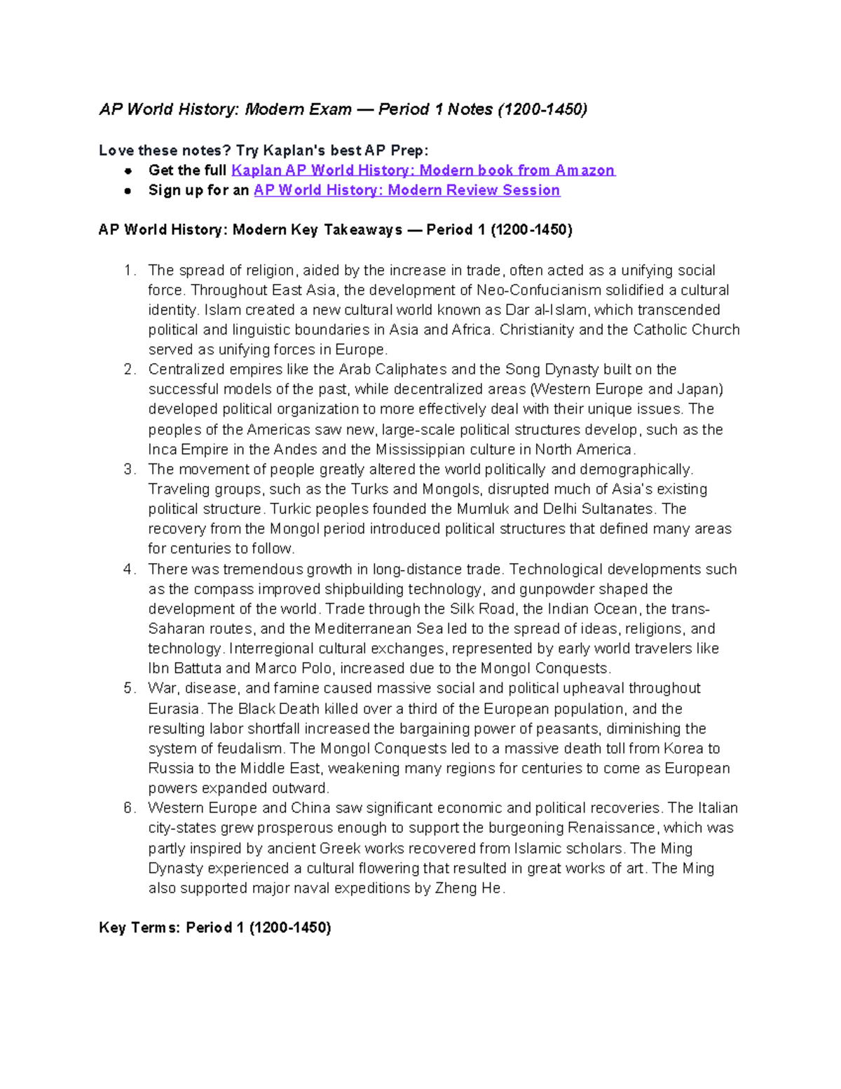 AP World History Modern Exam — Period 1 Notes (1200-1450) - AP World ...
