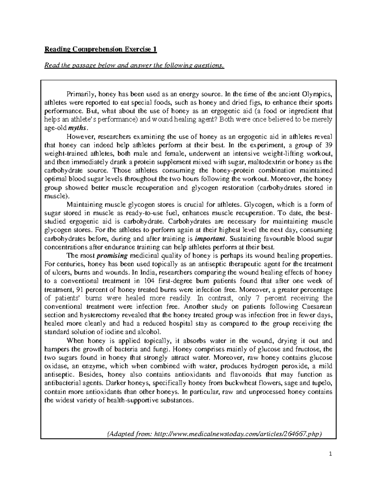 Reading Comprehension Exercise 1 NUR Sabrina - Reading Comprehension ...