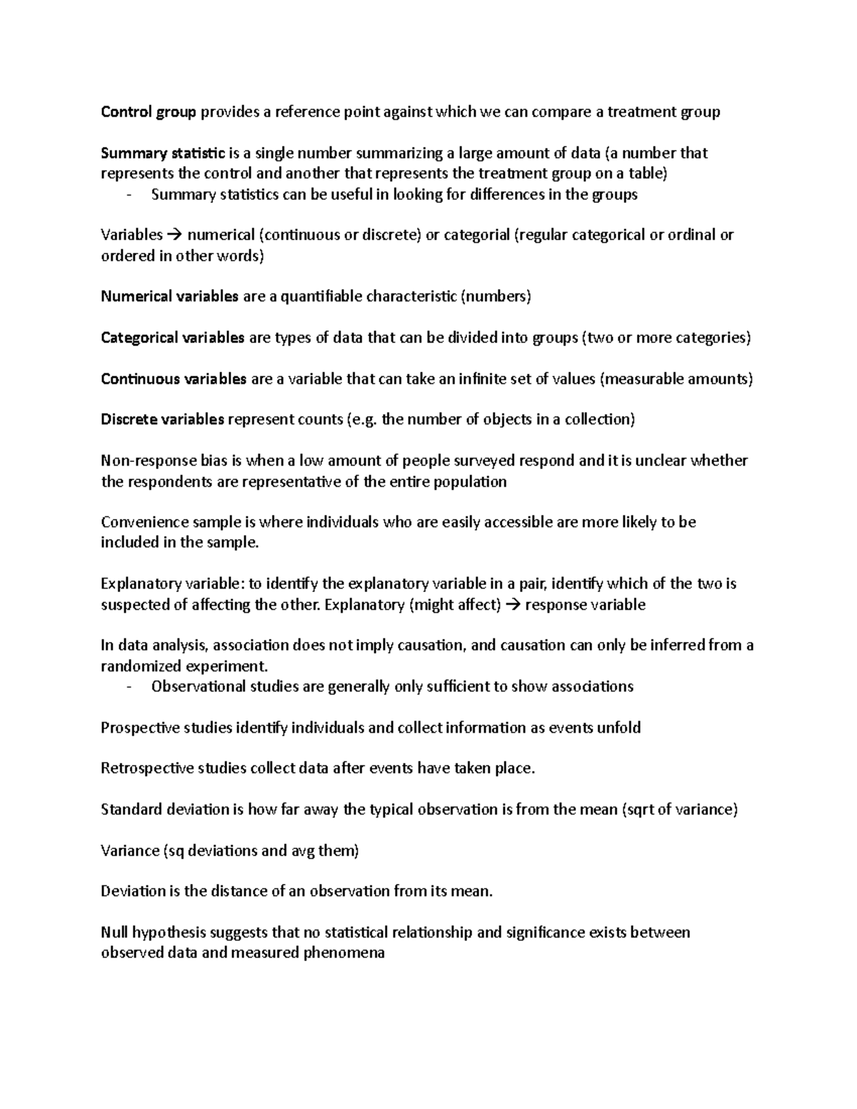 Stats notes - Control group provides a reference point against which we ...