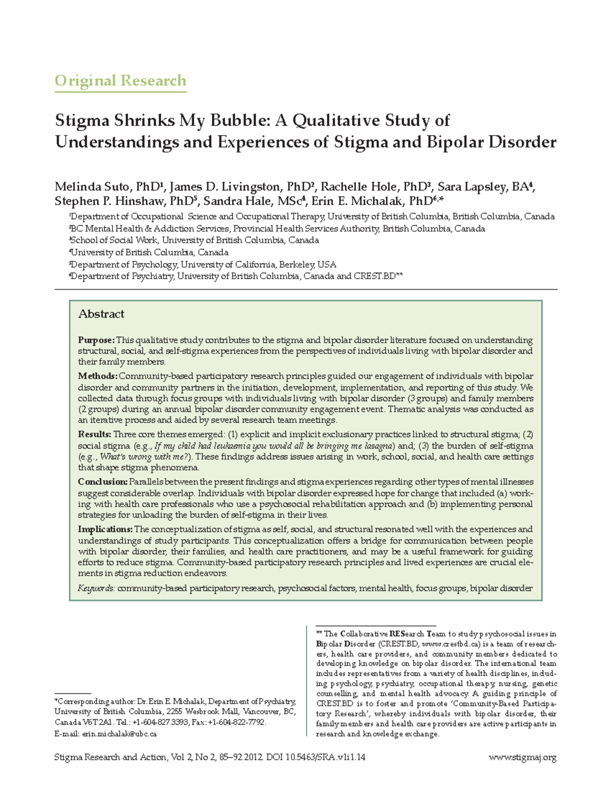 Spotlight 2. Stigma in Bipolar Disorder - Stigma Research and Action ...