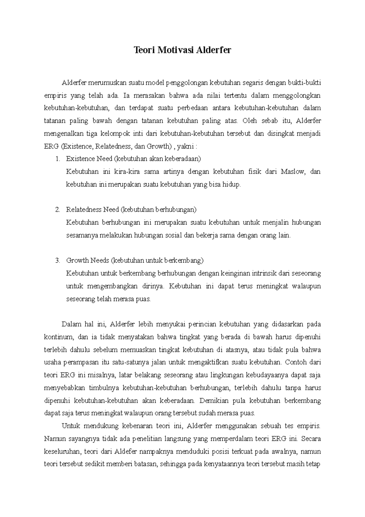 Teori Motivasi Alderfer - Teori Motivasi Alderfer Alderfer merumuskan ...