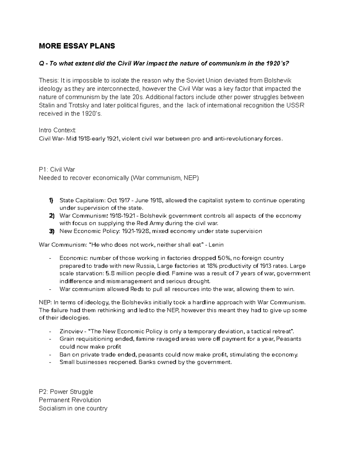 Russian History Essay Plans HSC - MORE ESSAY PLANS Q - To what extent ...