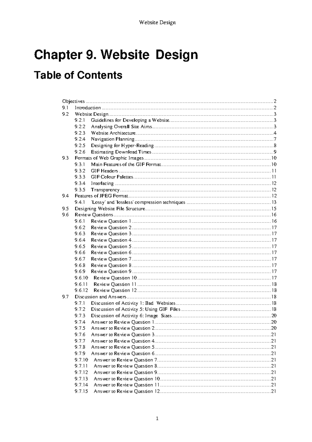 Website design - Chapter 9. Website Design Objectives Table of Contents 9 Introduction 9 Website ...