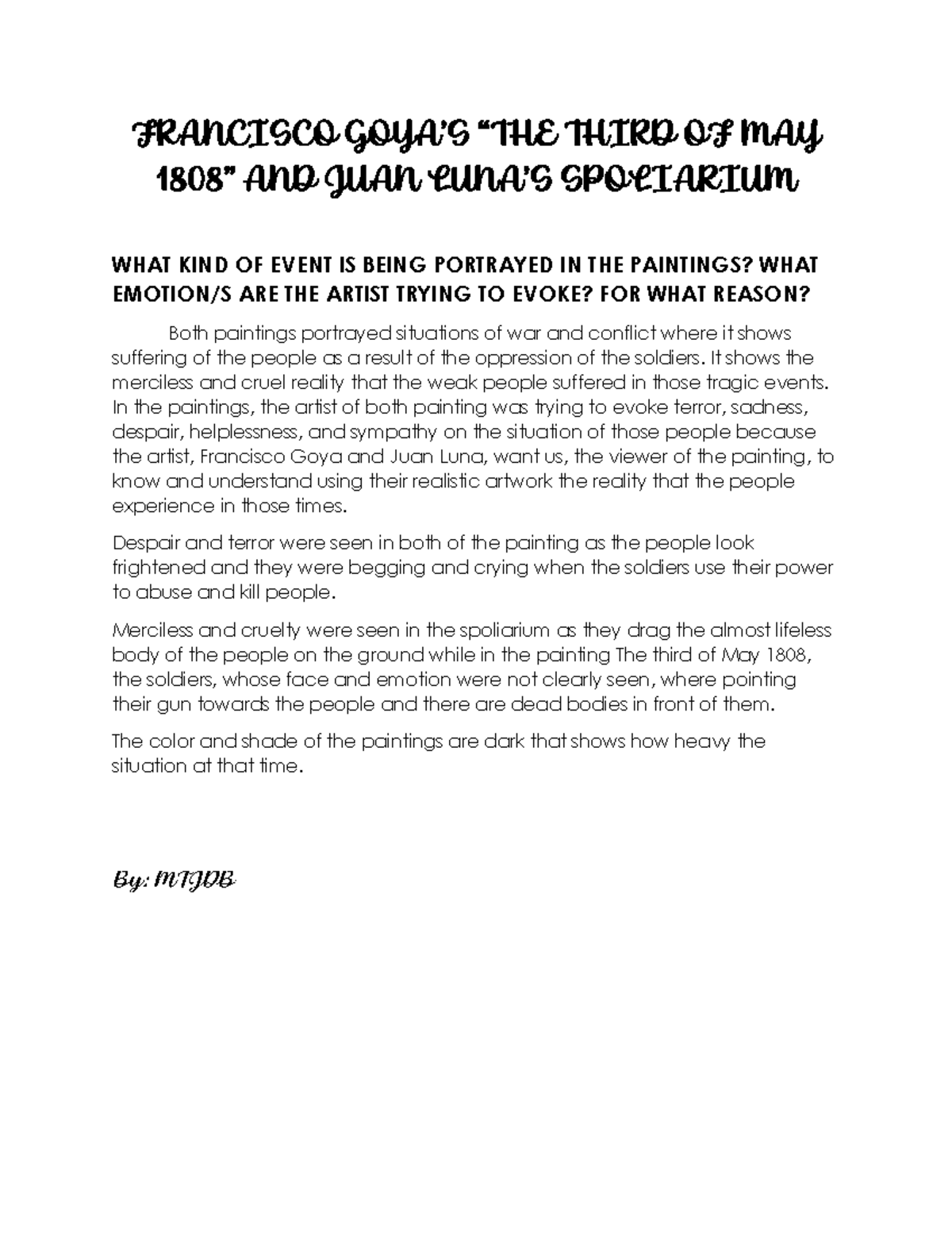 Art Appreciation - Question for the art of Francisco Goya - FRANCISCO ...